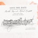 Santa Monica Pier Skyline Hand Drawn Rehearsal Dinner Invitations set ...
