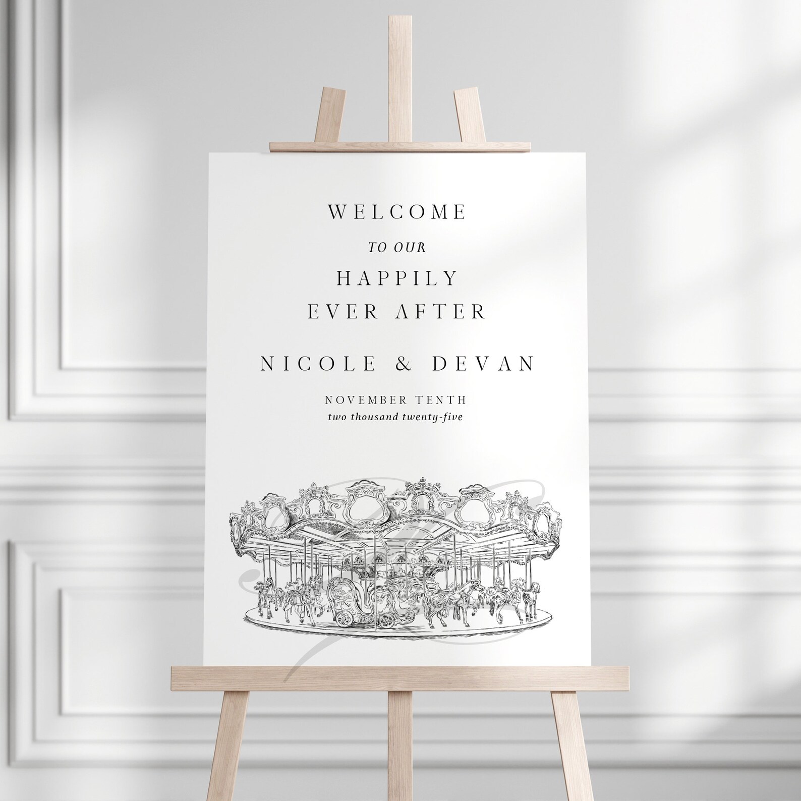 Hand-drawn Carousel Wedding Welcome Sign: Modern Art - Etsy