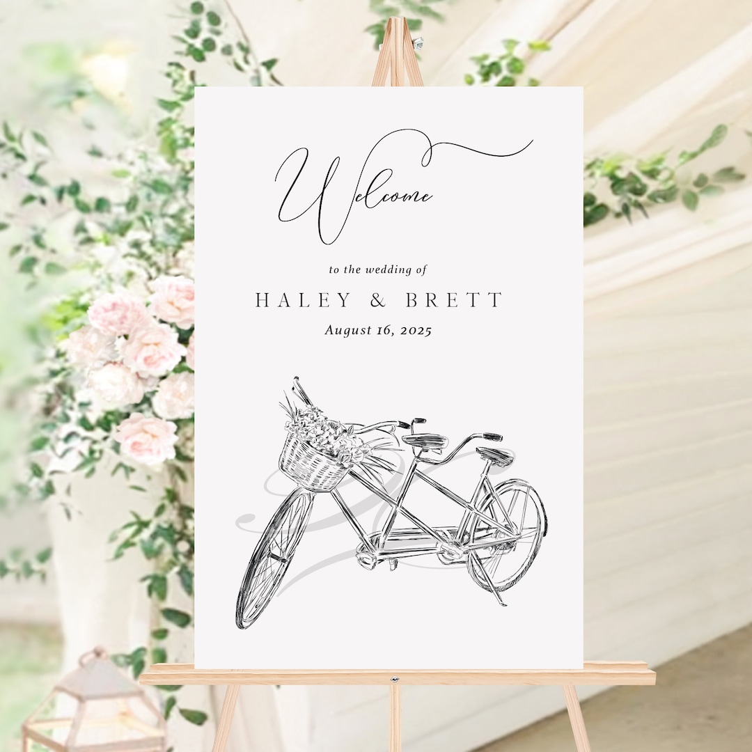Tandem Bike Wedding Welcome Sign: Modern Engagement Party Decor - Etsy