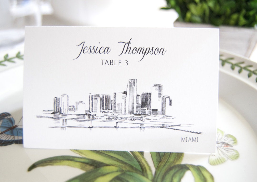 Miami Skyline Folded Place Cards set of 25 Cards - Etsy