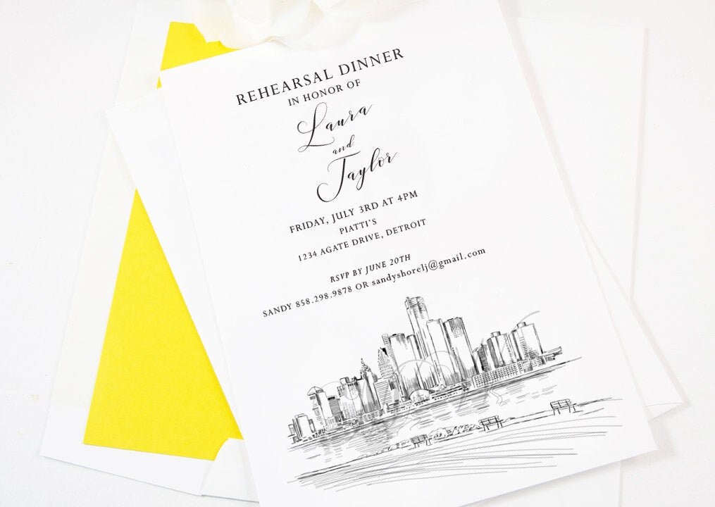 Detroit Rehearsal Dinner Invitations Detroit Skyline | Etsy