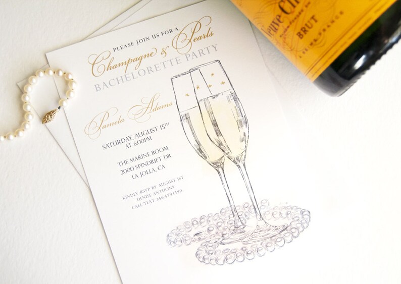 Bachelorette Party Invitations Champagne and Pearls - Etsy
