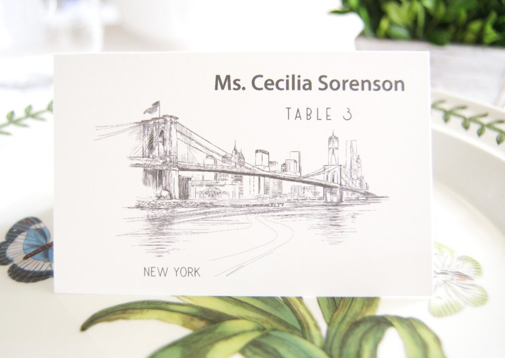 New York Skyline Folded Place Cards set of 25 Cards | Etsy