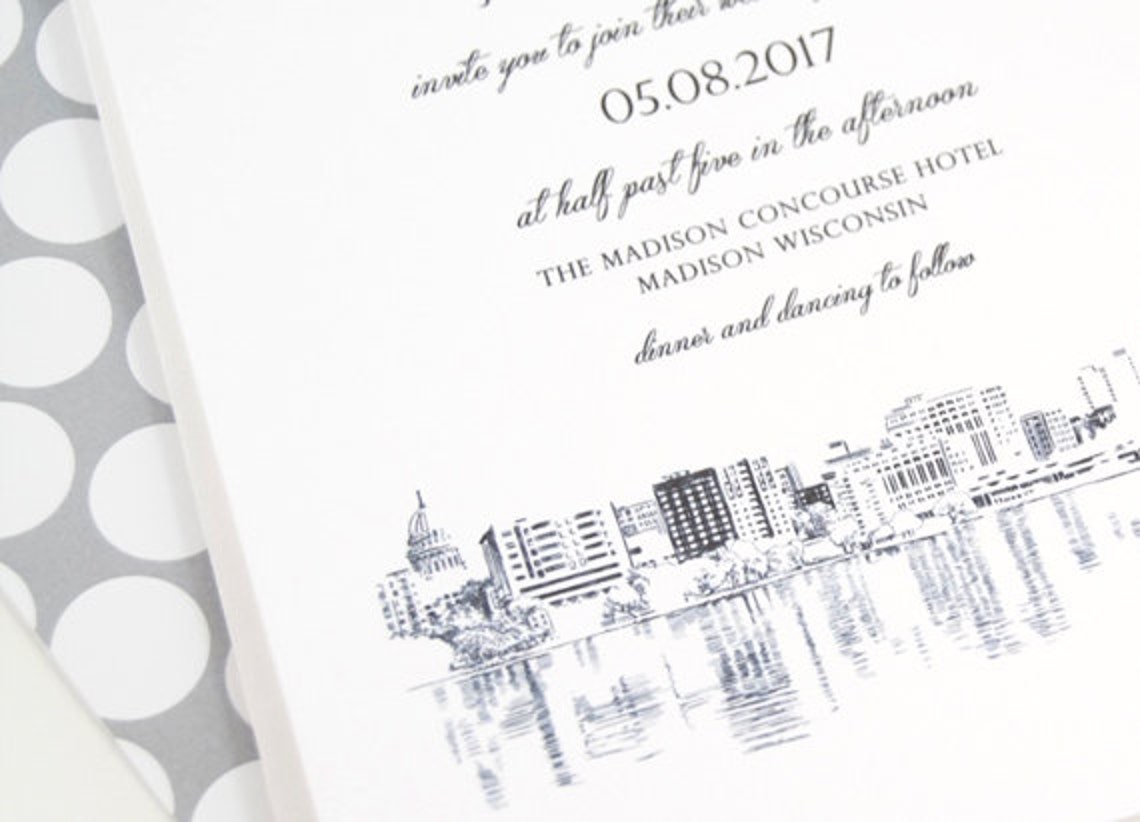 Madison Wisconsin Skyline Hand Drawn Wedding Invitations | Etsy