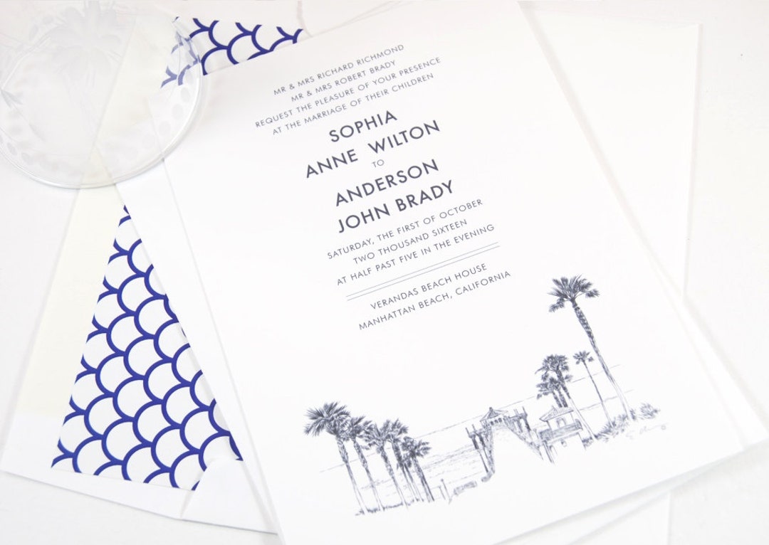 Manhattan Beach Hand Drawn Wedding Invitations Package (sold in Sets of ...