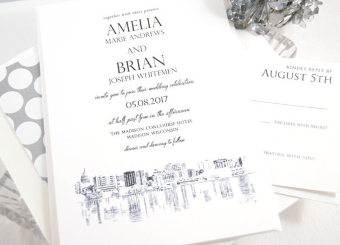 Madison Wisconsin Skyline Hand Drawn Wedding Invitations | Etsy