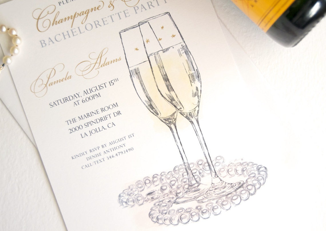 Bachelorette Party Invitations Champagne and Pearls - Etsy