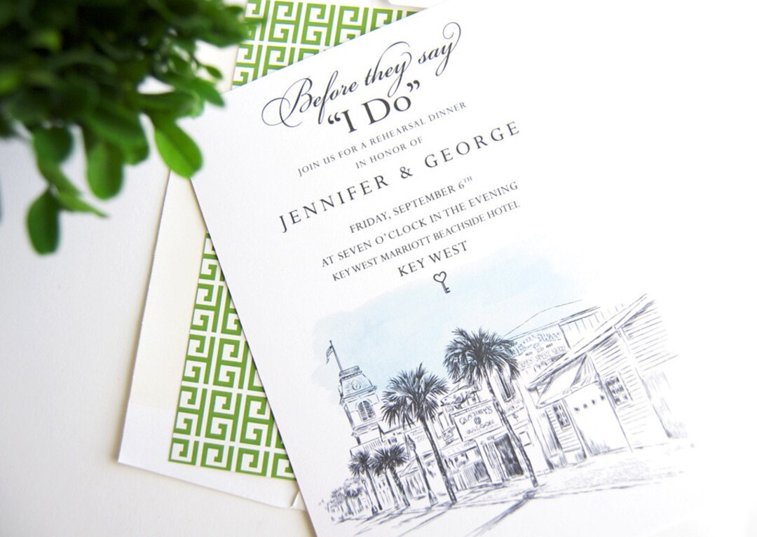Key West Destination Wedding Skyline Rehearsal Dinner Invitations (set ...
