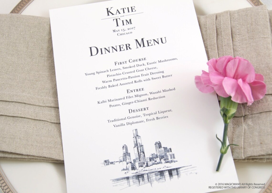 Chicago Skyline Dinner Menus sold in Sets of 25 - Etsy