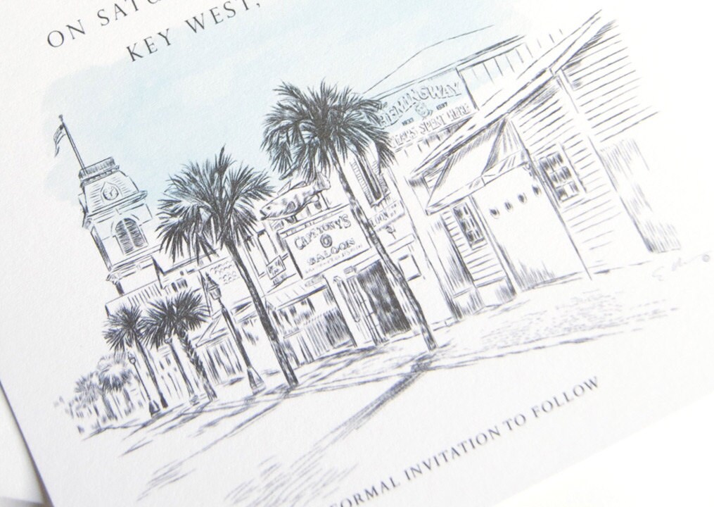 Key West Skyline Hand Drawn Save the Date Cards set of 25 | Etsy