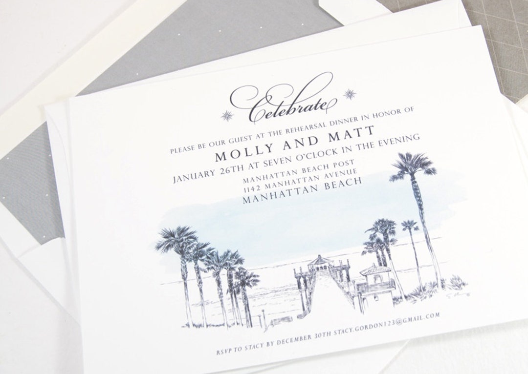 Manhattan Beach Skyline Rehearsal Dinner Invitations jeu de - Etsy France