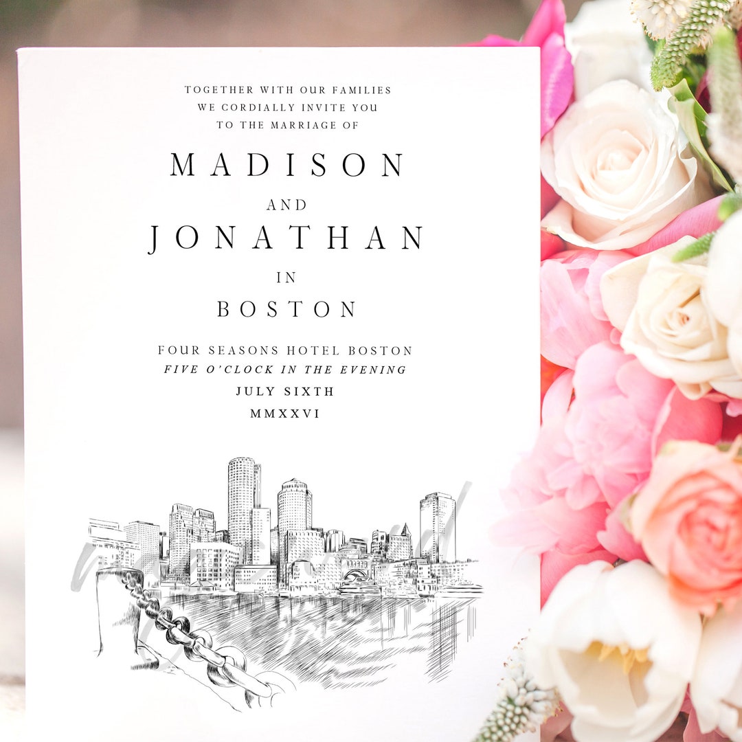 Boston Skyline Wedding Invitations: Waterfront View (set of 10) - Etsy