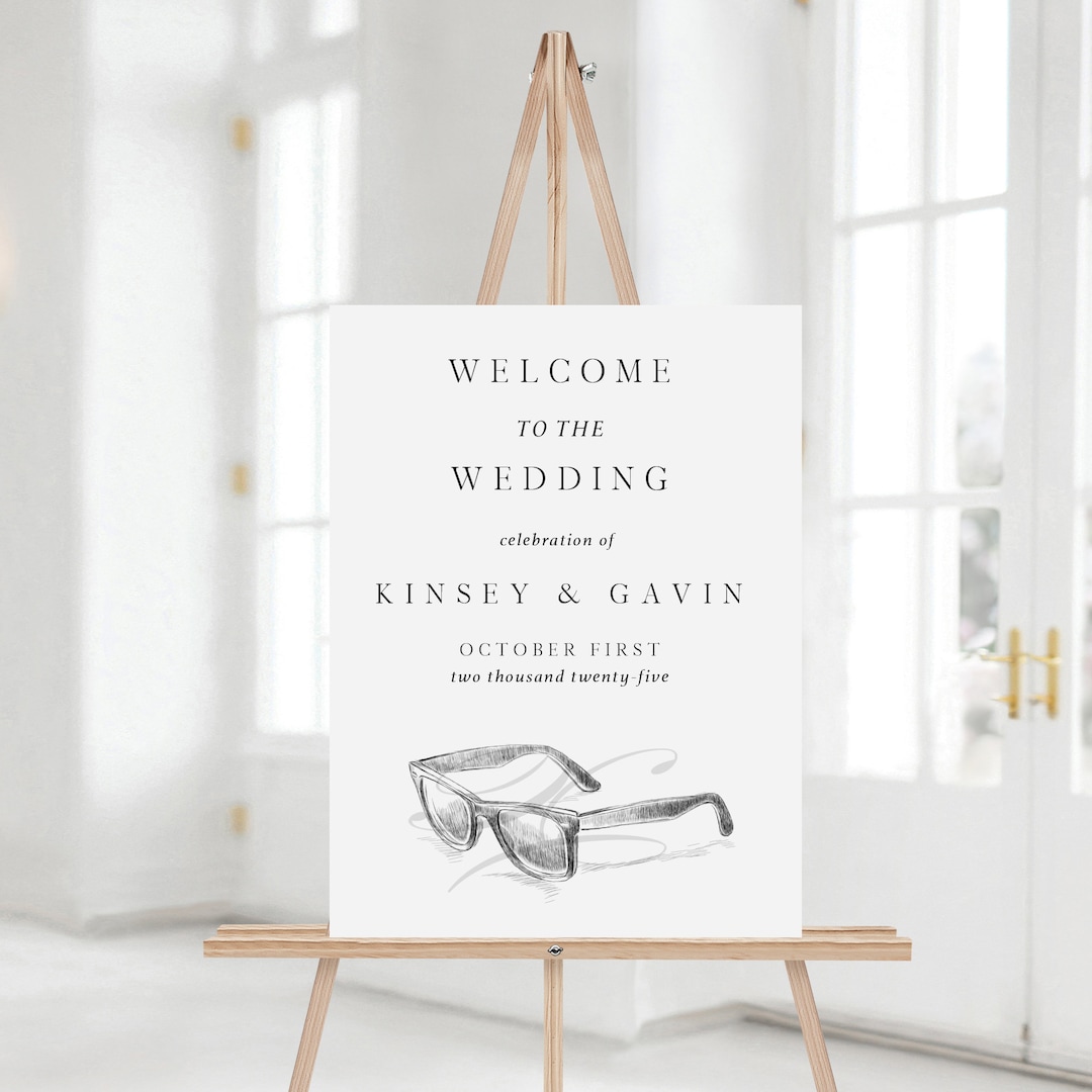 Welcome to Our Wedding Sign, Sunglasses, Ray Ban's, Hand Drawn, Modern ...
