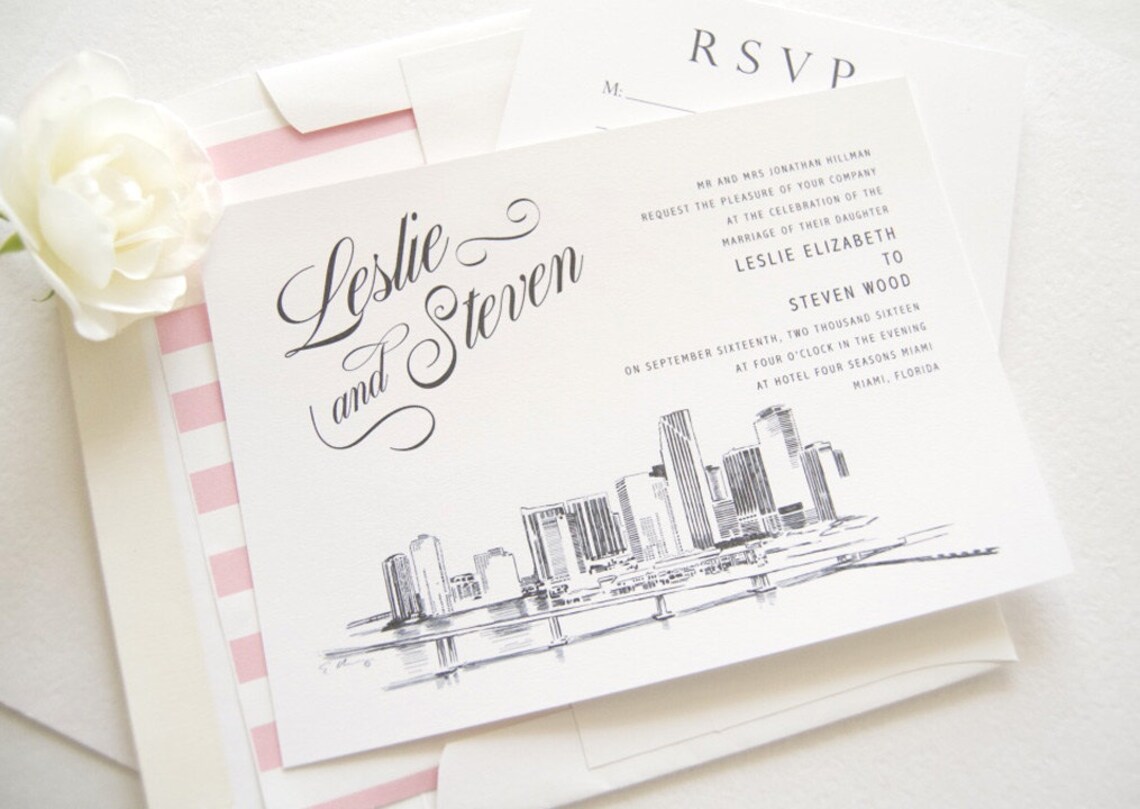 Miami Skyline Wedding Invitations Package sold in Sets of 10 - Etsy