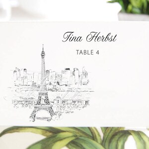 Paris Skyline Folded Place Cards BLANK, French Themed Wedding, Eiffel ...