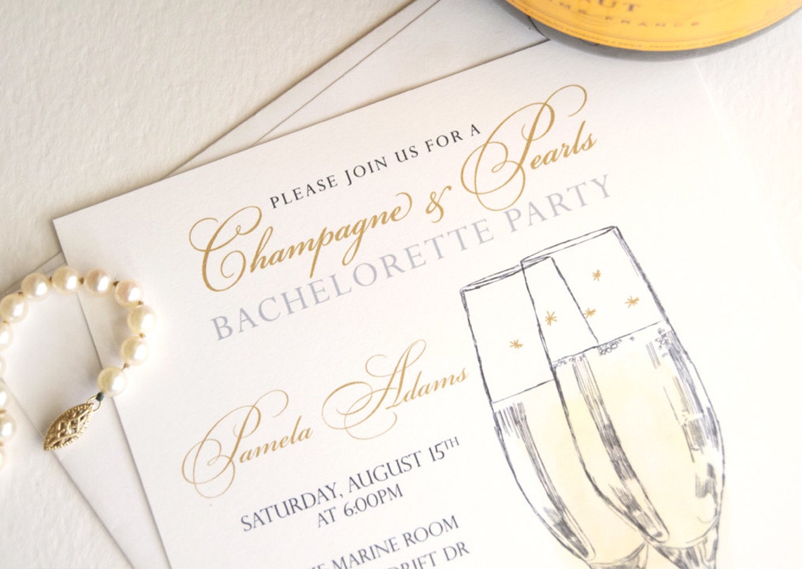 Bachelorette Party Invitations Champagne and Pearls - Etsy