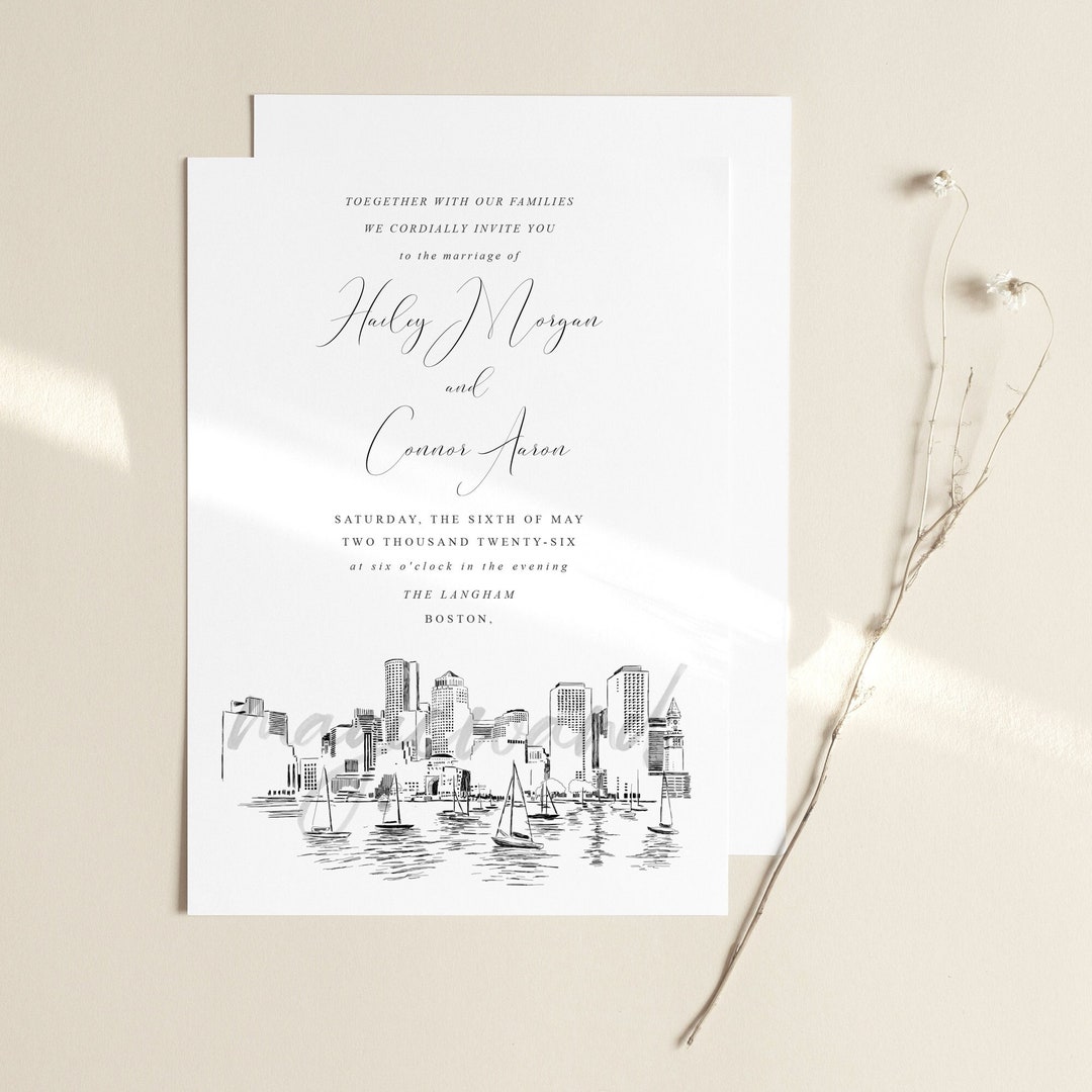 Boston Wedding Invitations, Skyline Boston Harbor, Weddings, Invitation ...