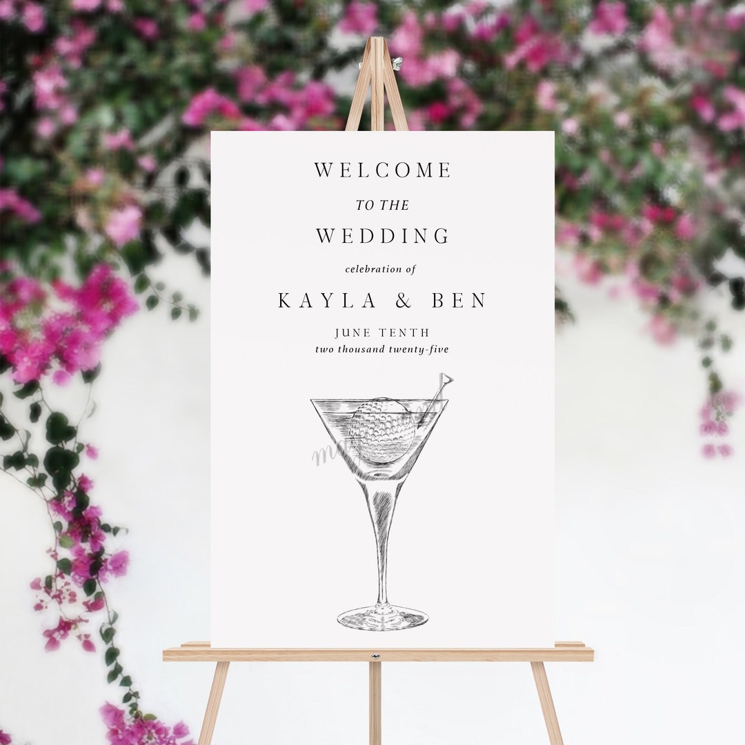 Golf Themed Welcome to Our Wedding Sign, Hand Drawn, Golf Ball, Martini ...