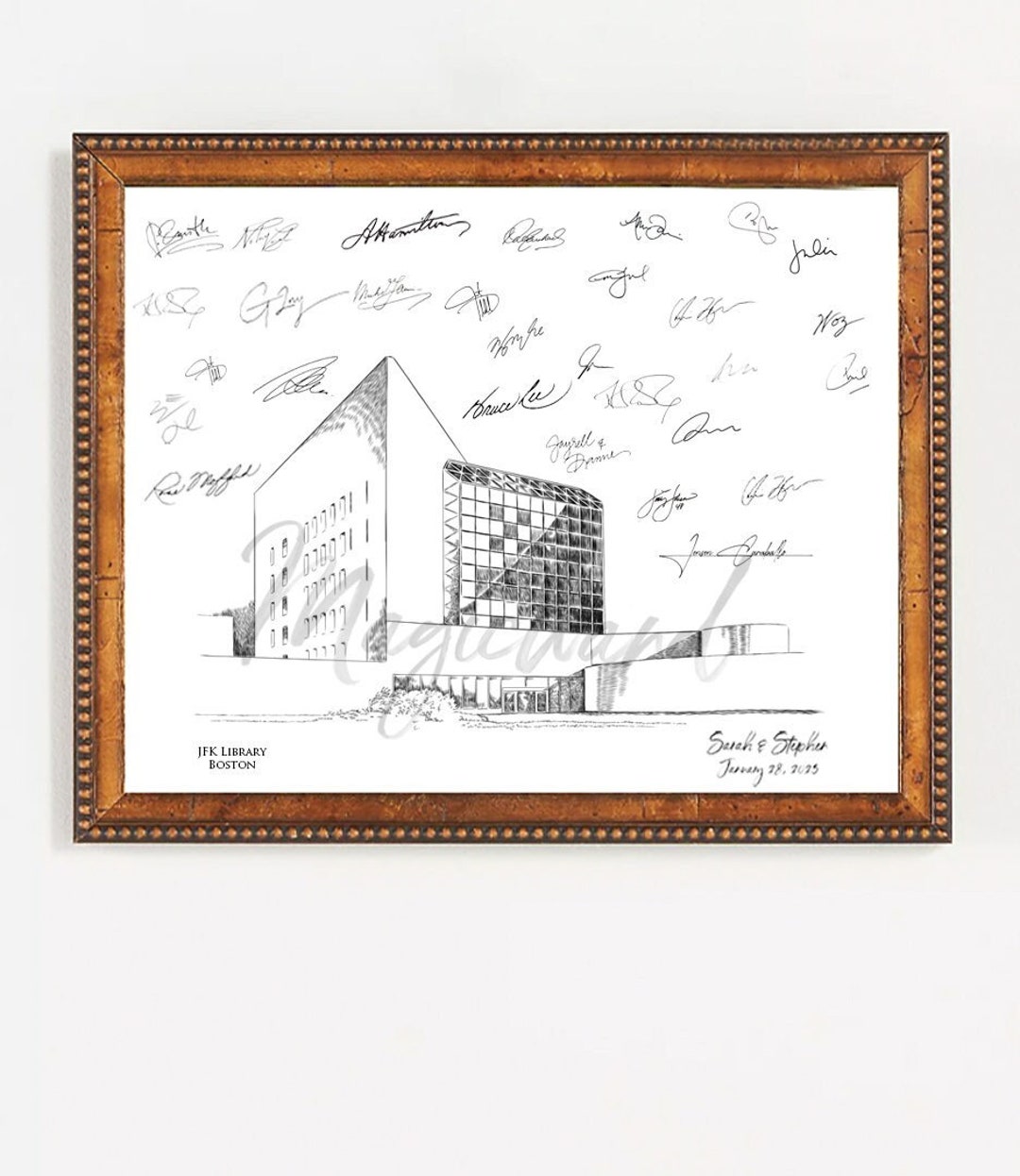 JFK Library Boston Wedding Guest Book Alternative: Hand-drawn Print - Etsy