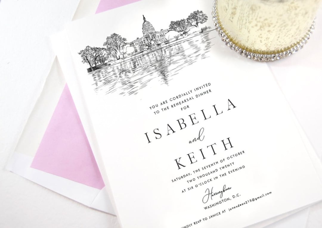 Washington DC Capital Rehearsal Dinner Invitation, DC Skyline ...