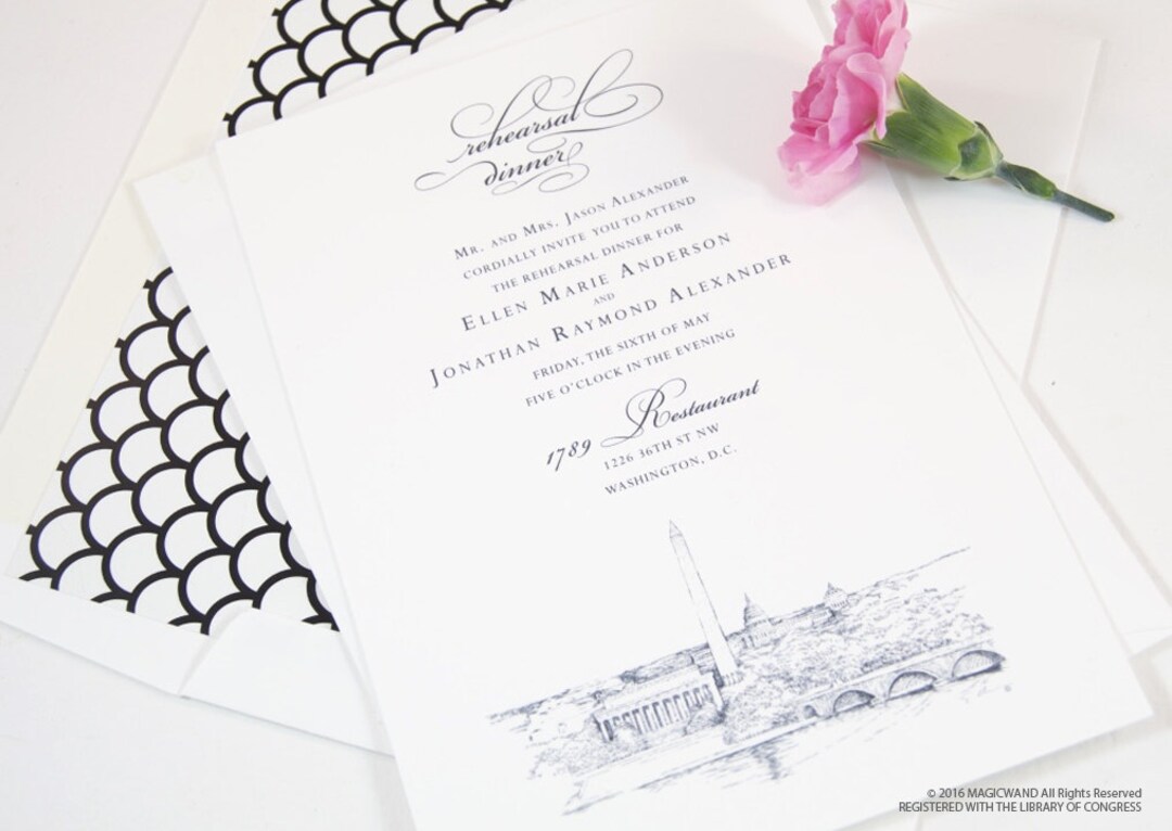 Washington D.C. Memorials Skyline Rehearsal Dinner Invitations (set of ...