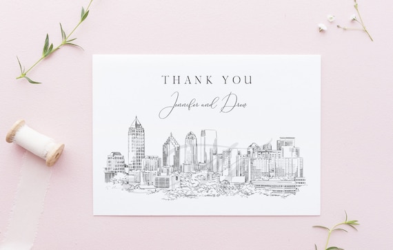 Atlanta Skyline Thank You Cards Personal Note Cards Bridal | Etsy