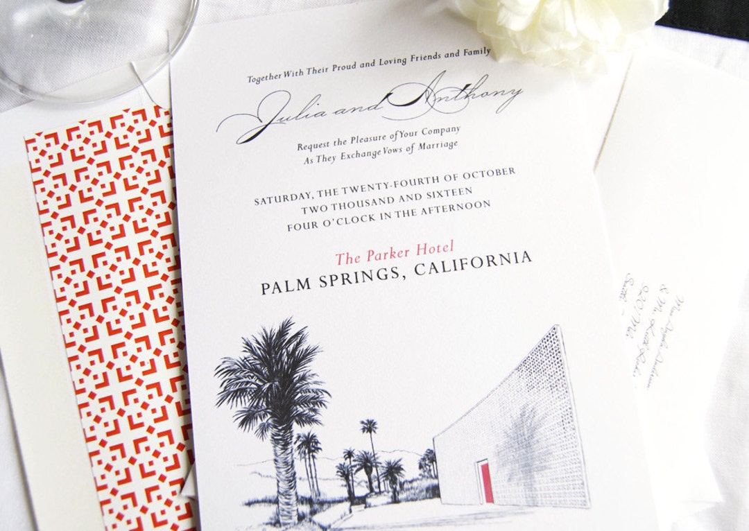 Parker Palm Springs Wedding Invitation Set Hand Drawn Destination