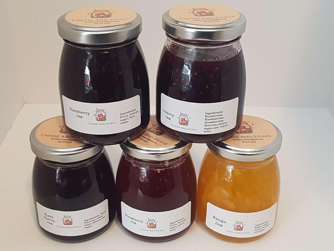 5 Jars of Homemade Jam. Gift Set . Wedding Gift, Party Favor. 5 Jars ...