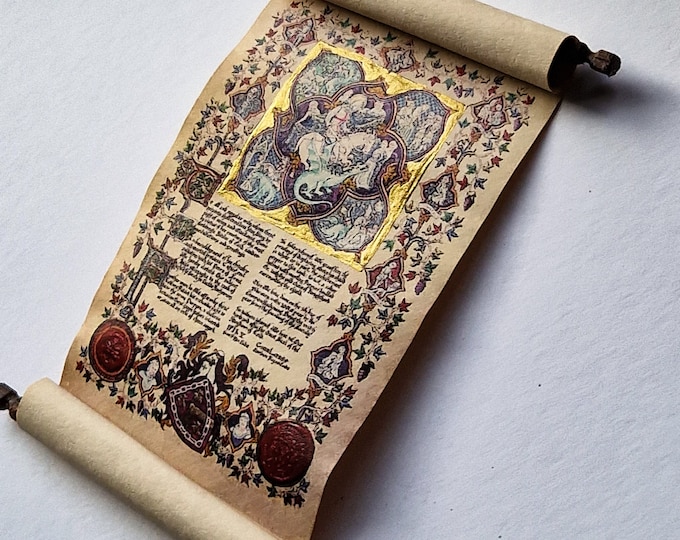Miniature Open Scroll, Medieval Illuminated Manuscript, Dollhouse ...