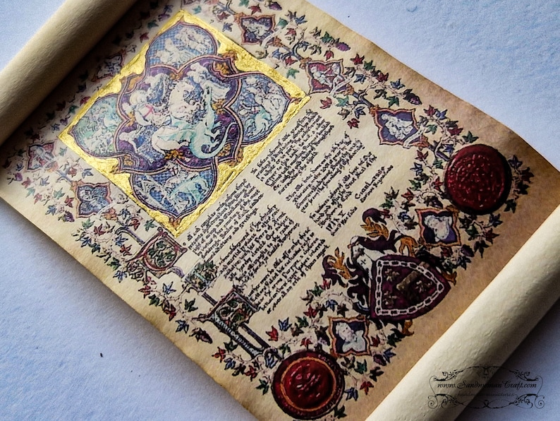 Miniature Open Scroll, Medieval Illuminated Manuscript, Dollhouse ...