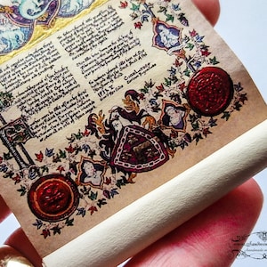 Miniature Open Scroll, Medieval Illuminated Manuscript, Dollhouse ...