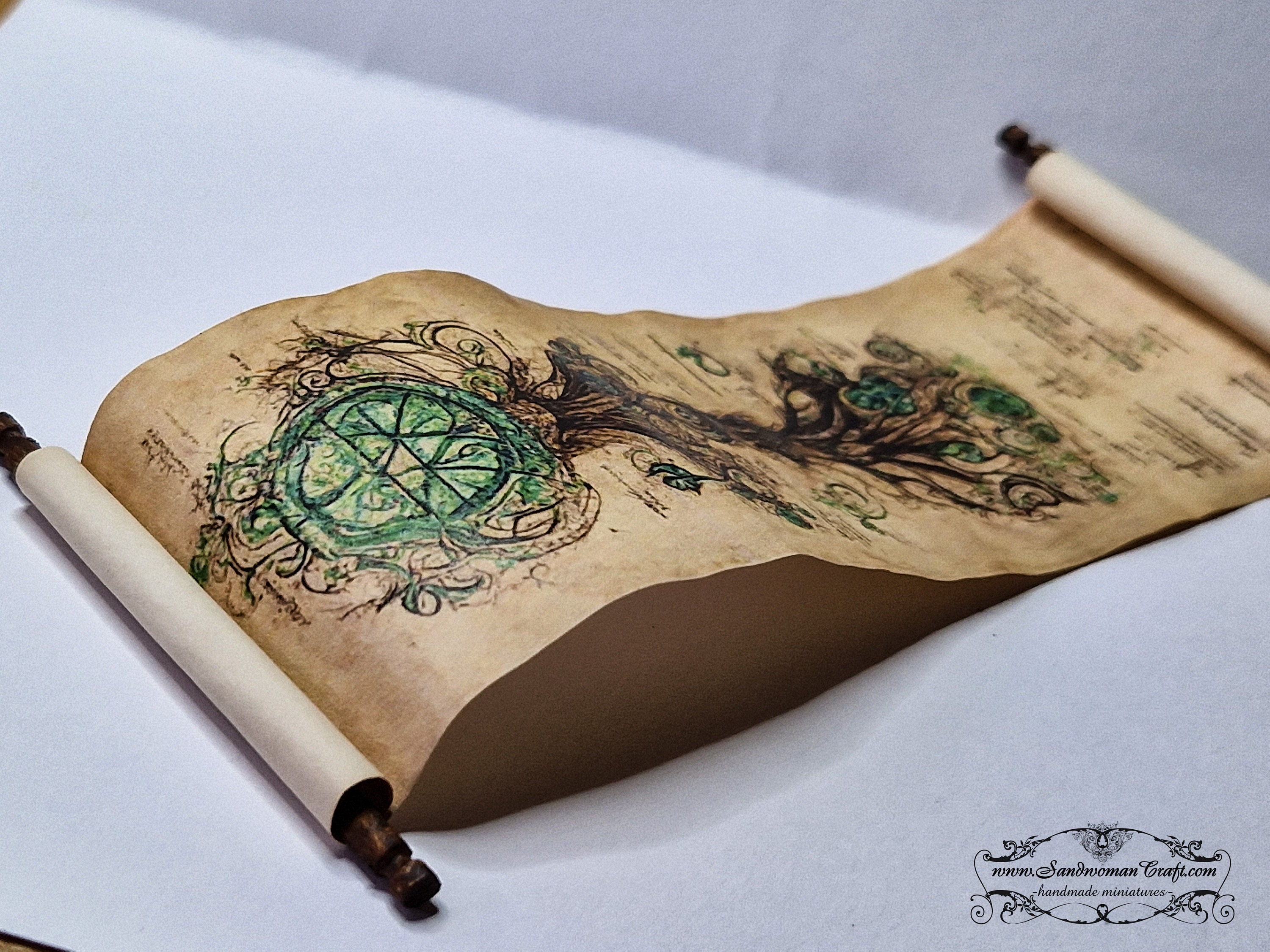 Miniature Open Scroll, Yggdrasil Tree, Dollhouse Miniature 1/12 1/6 ...