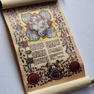 Miniature Open Scroll, Medieval Illuminated Manuscript, Dollhouse ...