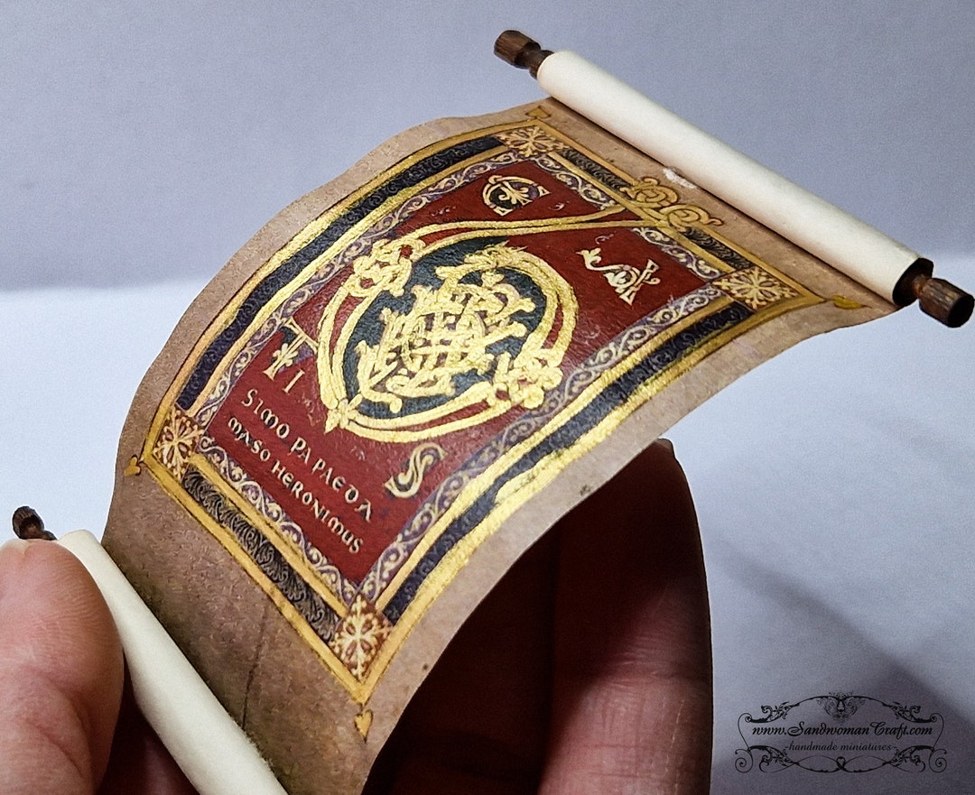 Miniature Open Scroll, Medieval Illuminated Manuscript, Dollhouse ...