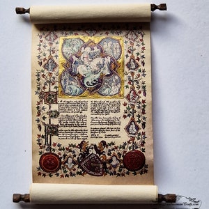 Miniature Open Scroll, Medieval Illuminated Manuscript, Dollhouse ...