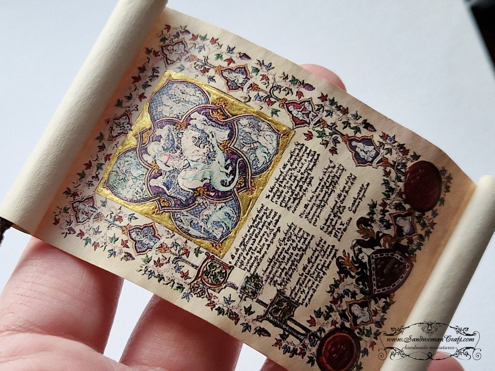 Miniature Open Scroll, Medieval Illuminated Manuscript, Dollhouse ...
