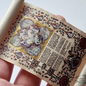 Miniature Open Scroll, Medieval Illuminated Manuscript, Dollhouse ...