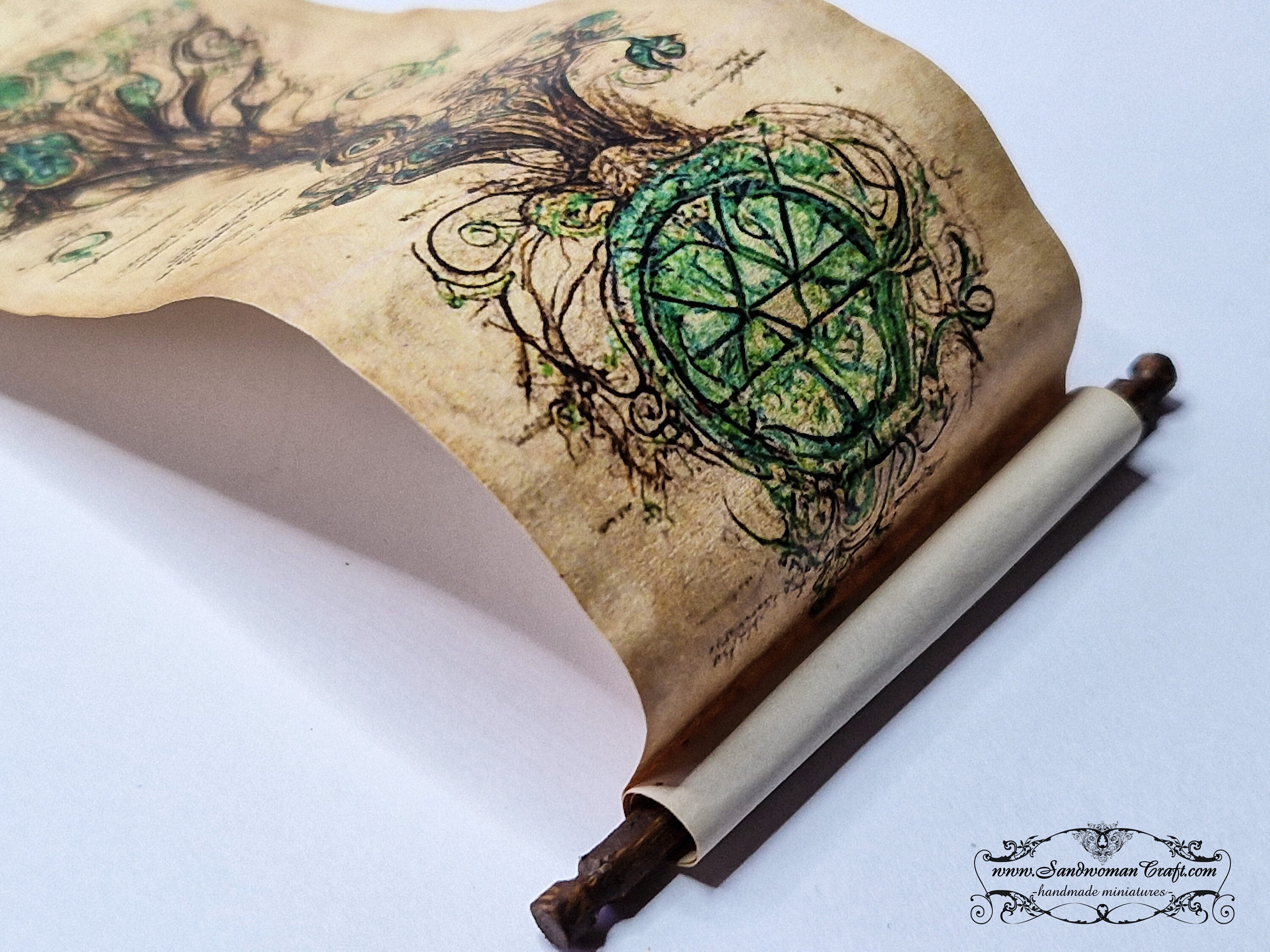 Miniature Open Scroll, Yggdrasil Tree, Dollhouse Miniature 1/12 1/6 ...
