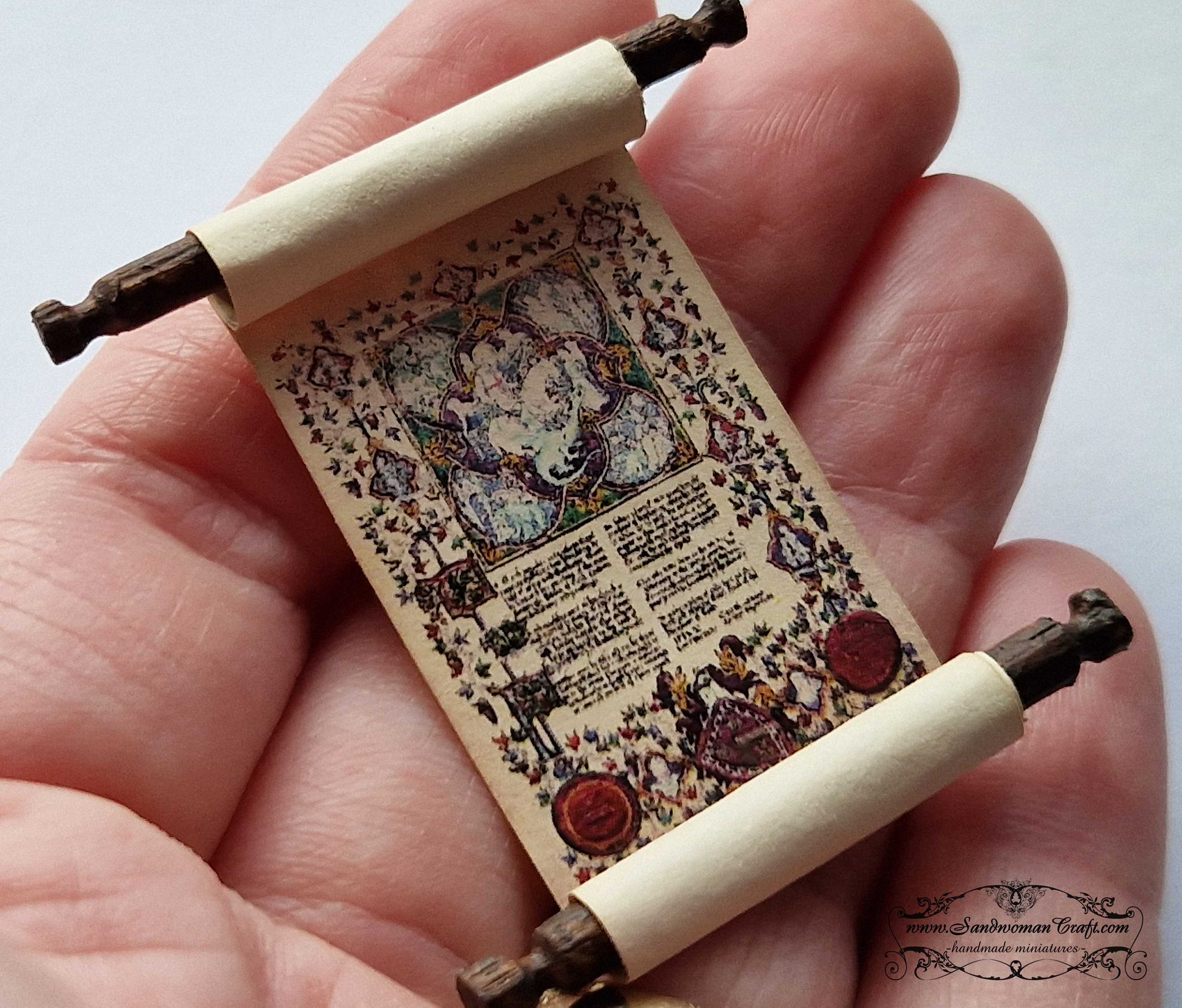 Miniature Open Scroll, Medieval Illuminated Manuscript, Dollhouse ...