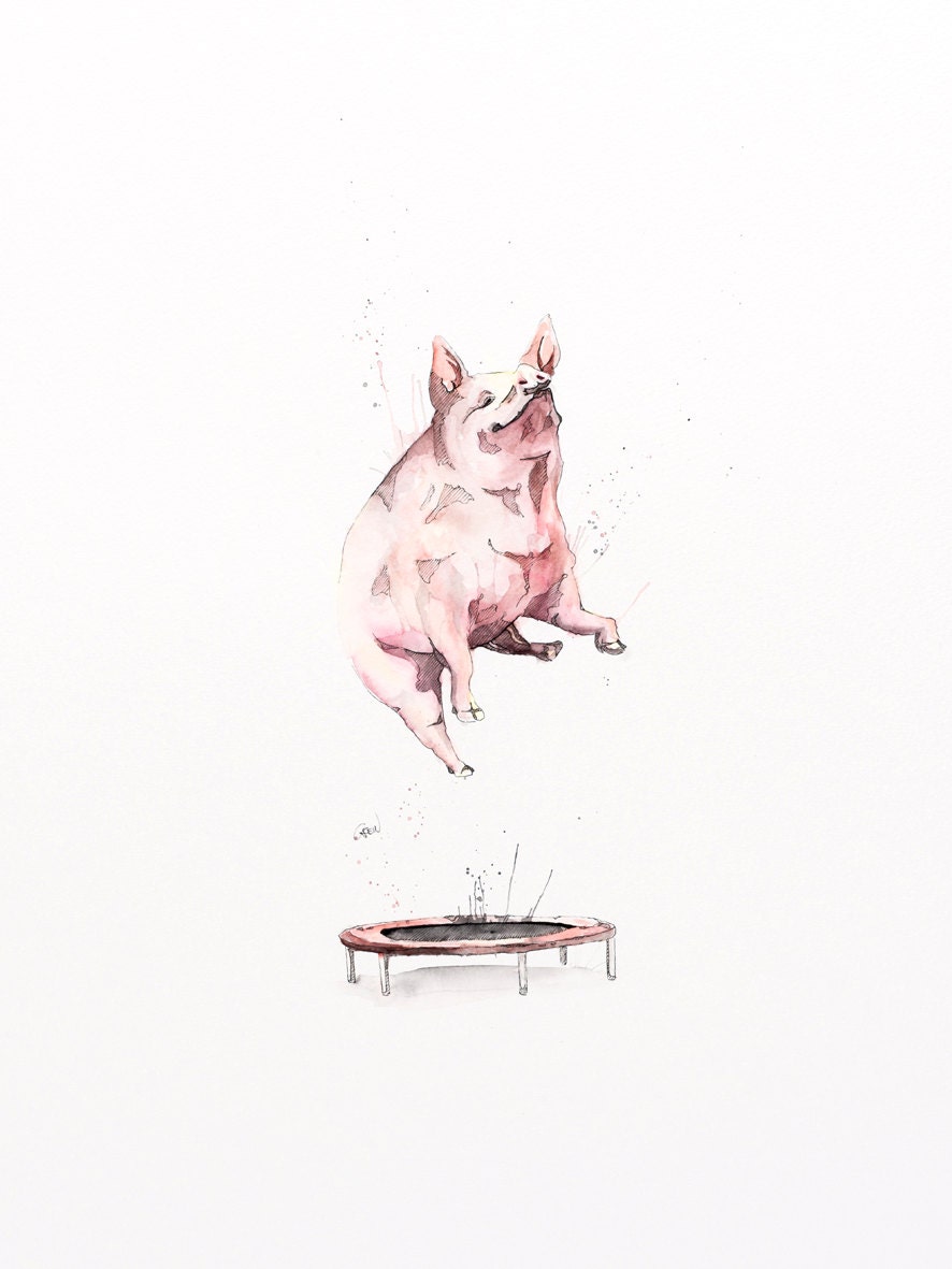 TRAMPOLINE the Pig limited Edition Giclée Print on - Etsy