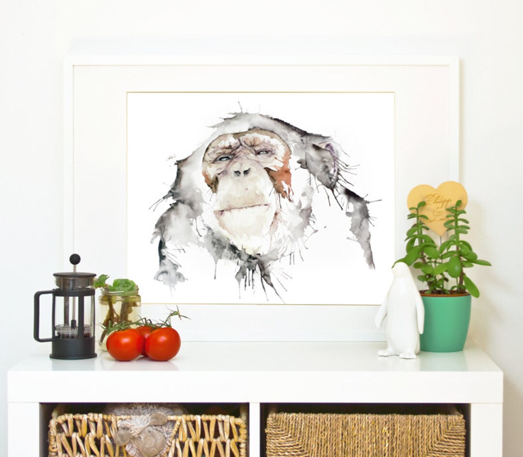 MEDITATION APE 30 X 40 Cm limited Edition Giclée Print on Watercolor ...