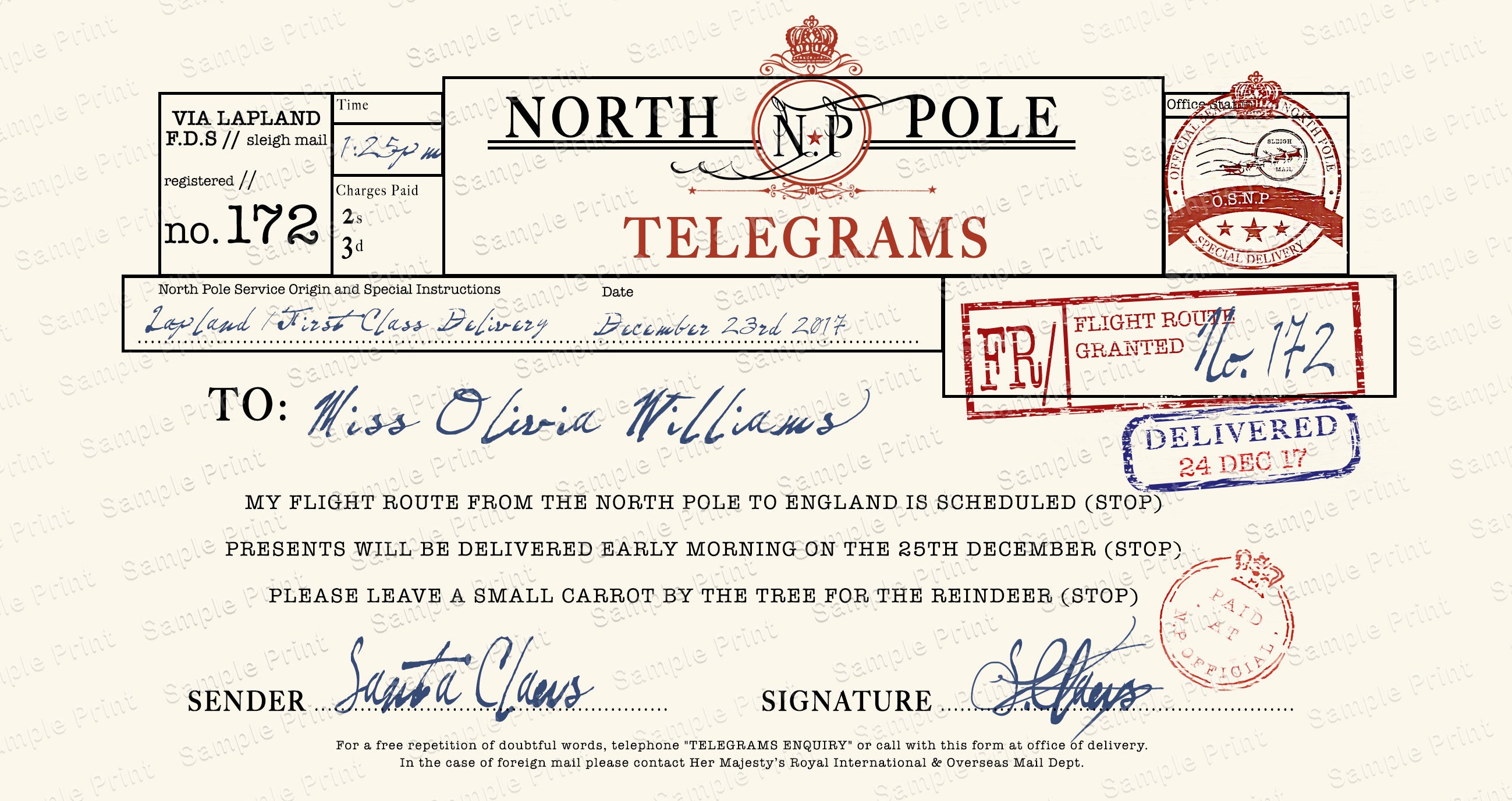 Christmas Telegram Santa Telegram Letter. Personalised | Etsy