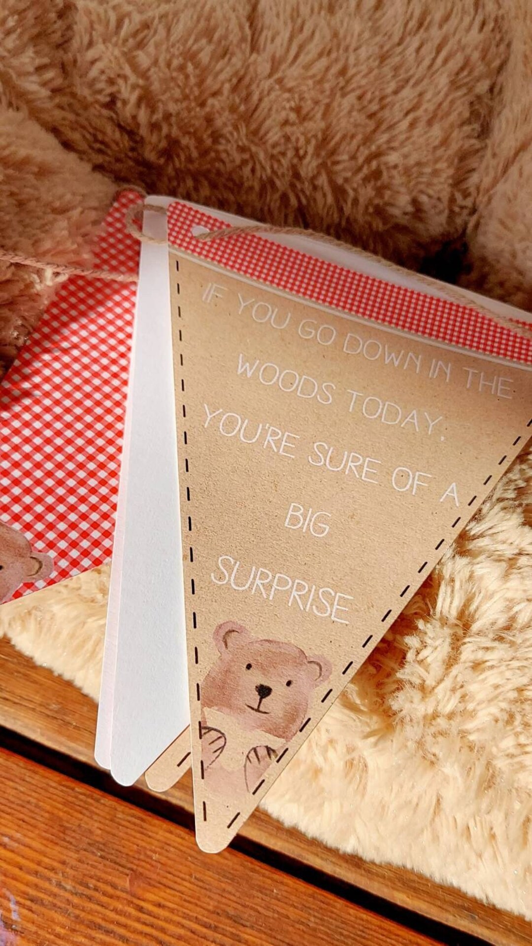 Digital Teddy Bears Gingham Bunting DIY 6 X Teddy Bear Picnic Bunting ...