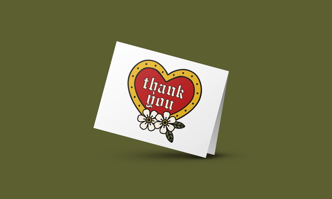 Thank You Card, Greeting Card, Traditional Tattoo Style Card - Etsy