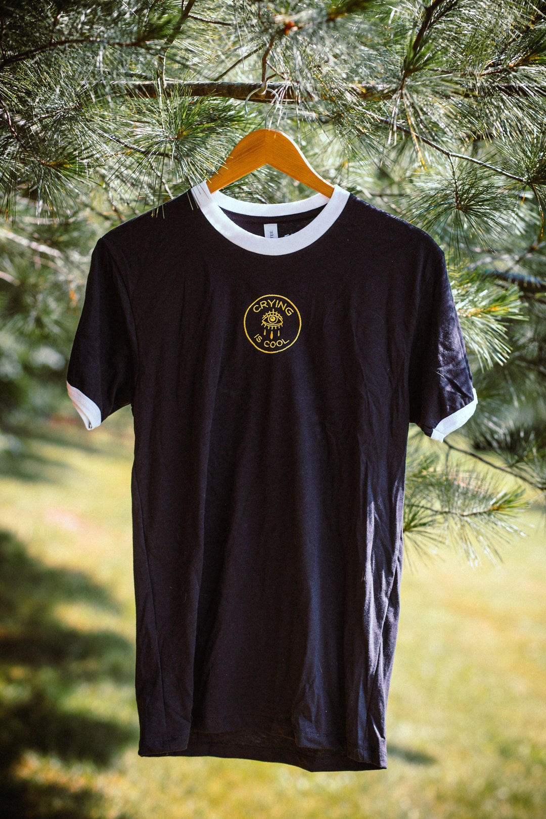 Crying is Cool Embroidered Ringer T-shirt, Embroidered T-shirts, Mental ...