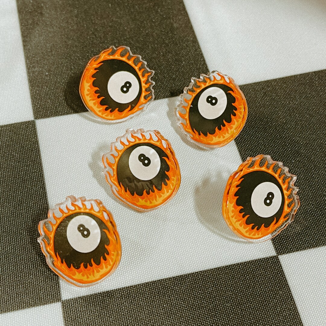 Flaming 8 Ball Pin, Locking Pin, 8 Ball Pin, Jacket Pin, Backpack Pin ...