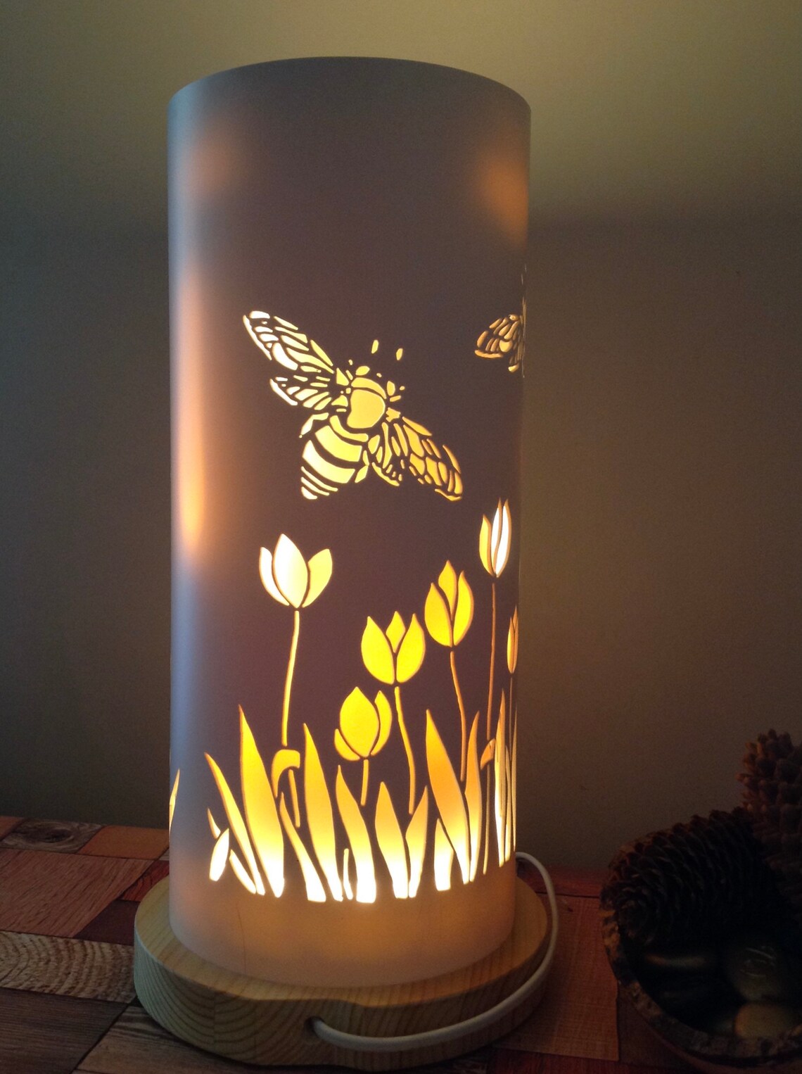 Bumble Bees Carved Table Lamp | Etsy