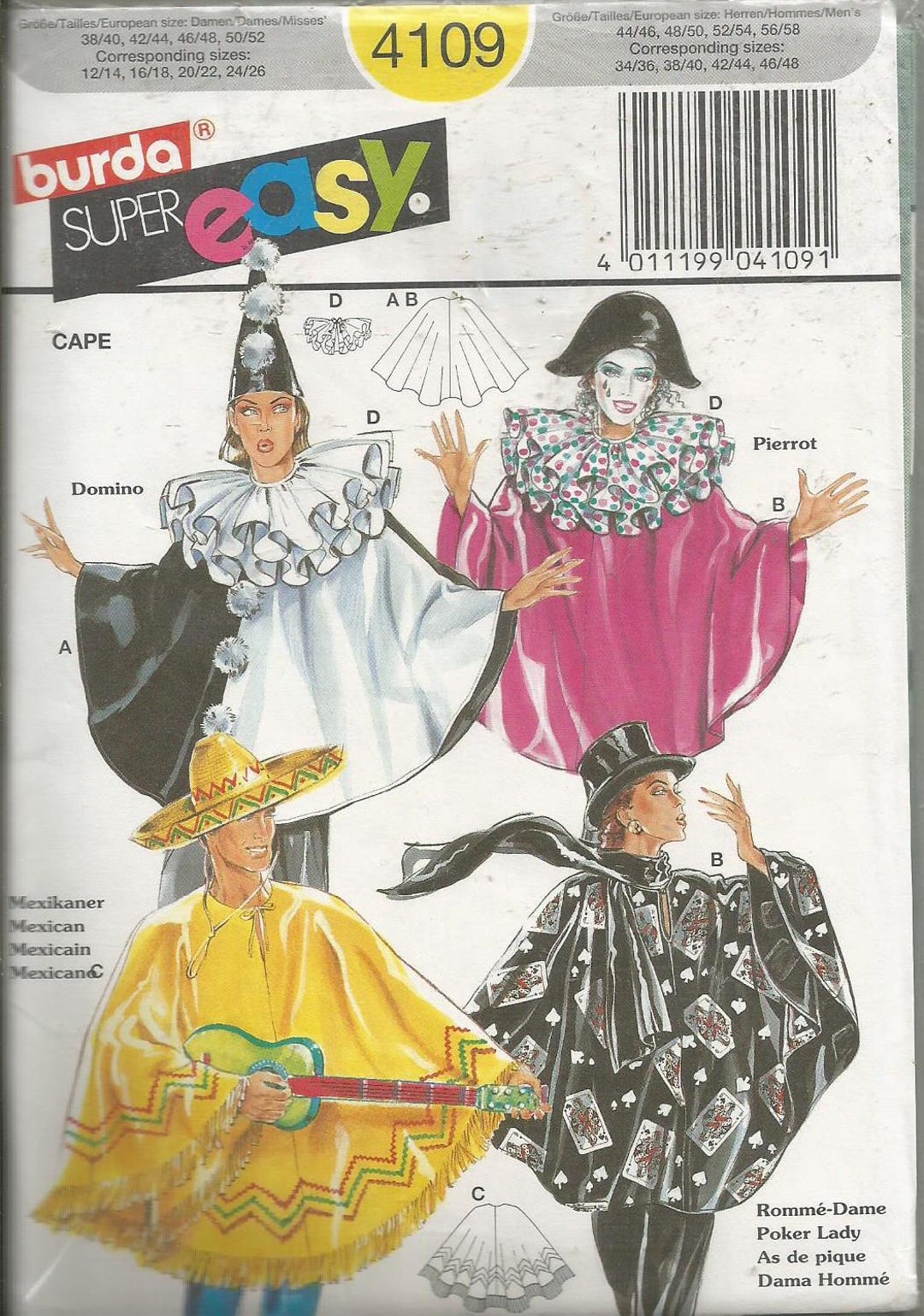 Burda SUPER EASY COSTUME Cape Pattern 4109 - Unisex - Pierrot, Domino ...
