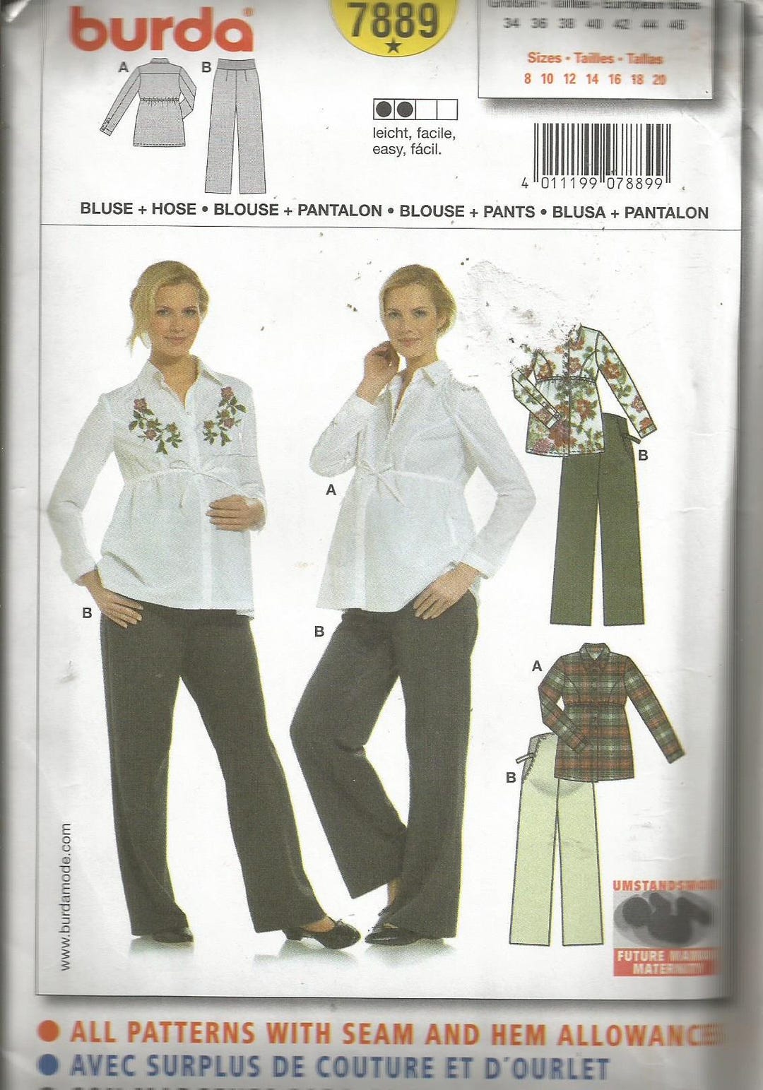 Burda EASY Sewing PATTERN 7889 - Misses MATERNITY Semi-fitted, Long ...