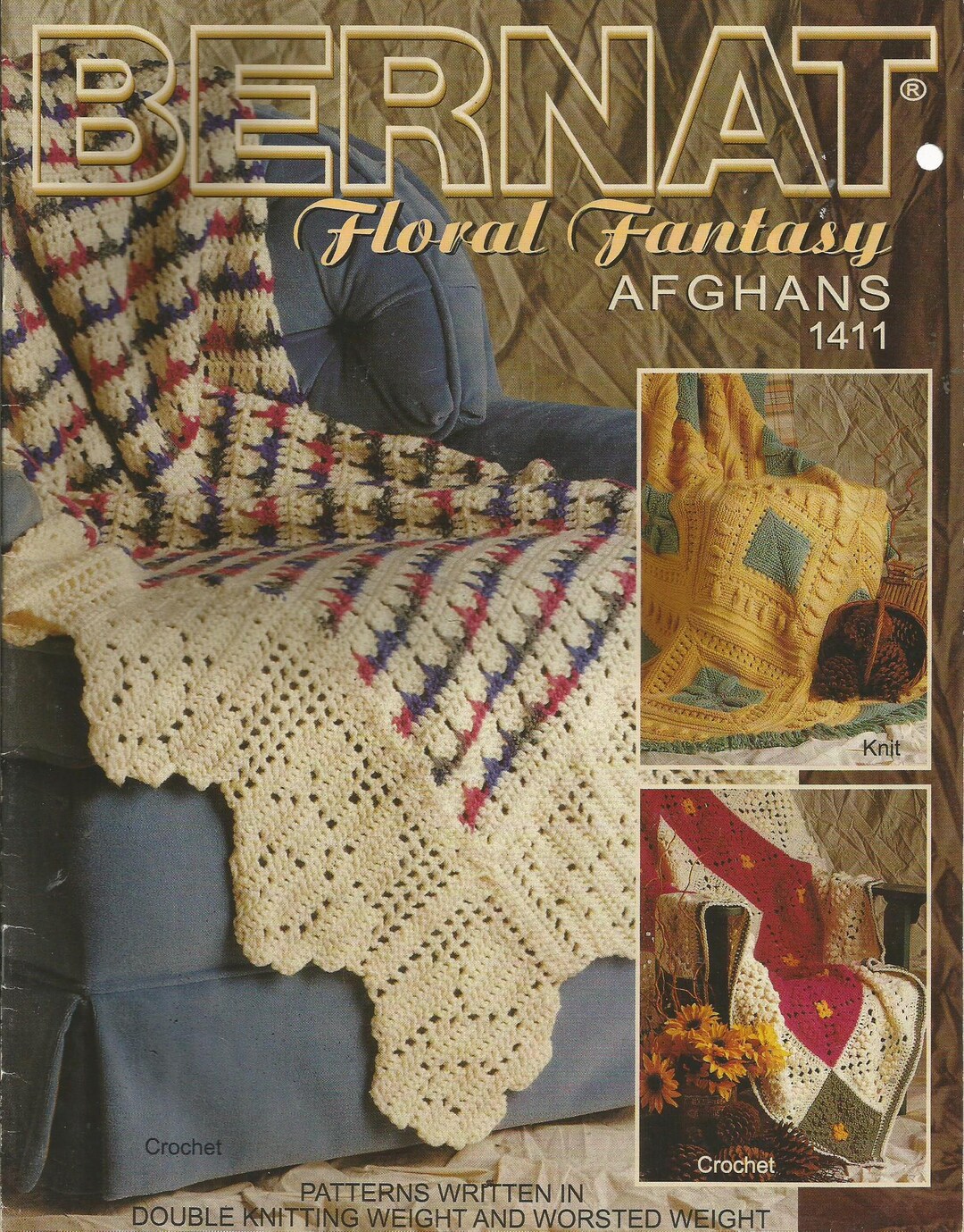 BERNAT FLORAL Fantasy AFGHANS Pattern 1411 - Crochet/knit - Rosegarden ...